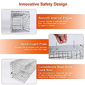 Moclever Humane Rat Trap Cage Catch Release Live Rat Traps Live Traps for Rat Live Animal Rodent Cage Collapsible Galvanized Wire for Small Raccoons Beavers Groundhogs Foxes Armadillos-23.3X7.7X7.2In