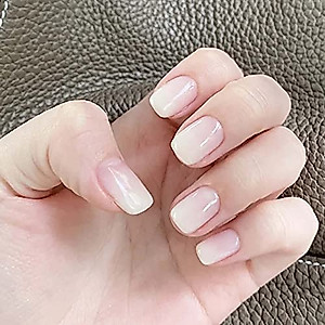 YoYoee Coffin Press on Nails-Nude Short Fake Nails Acrylic Full Cover Natural False Nails for Women and Girls 24Pcs (Various3)