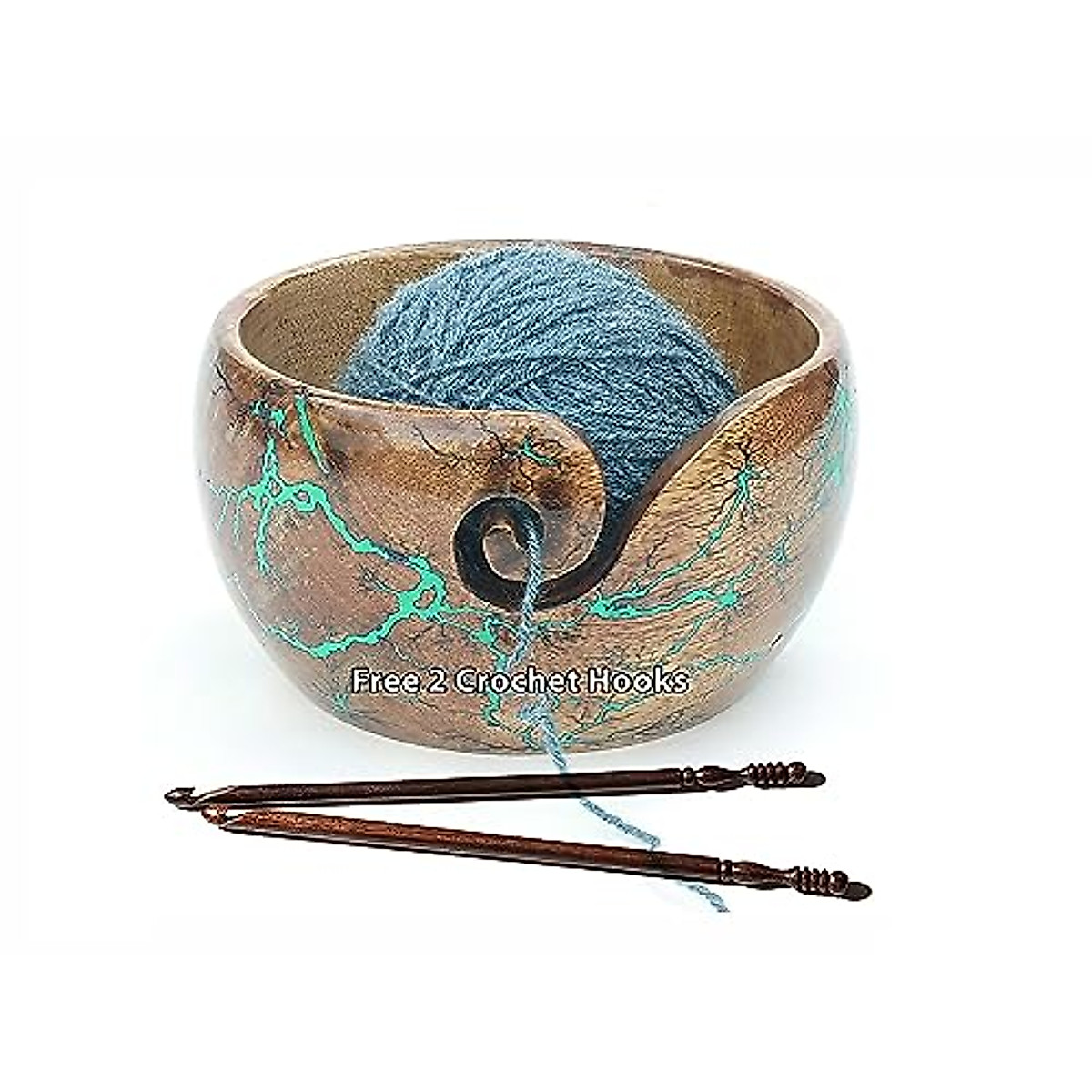Wooden Yarn bowls For Crocheting - Large Yarn Ball Holder Knitting Bowl Storge Crocheting Accessories and Supplies Organizer,Yarn Holder Dispenser for Crocheting - Gift for Crocheters (Green)