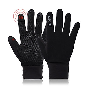 DEX FIT Warm Fleece Winter Outdoor Gloves LG201 Thermal, Ideal for Running, Hiking, Cycling Outdoor in Cold Weather, Touchscreen Compatible, Firm Silicone Grip, Washable; Black S (7) 1 Pair