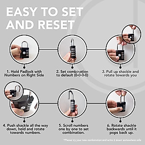 Padlock 4 Digit Combination Lock - for Gym School Locker, Outdoor Gate, Shed, Fence, and Storage - Weatherproof Metal - Keyless, Easy to Set, Resettable - Silver