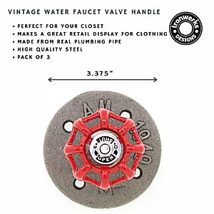 Ironwerks Designs Industrial Vintage Water Faucet Valve Handle Floor Flange Coat and Hat Hooks Pack of 3