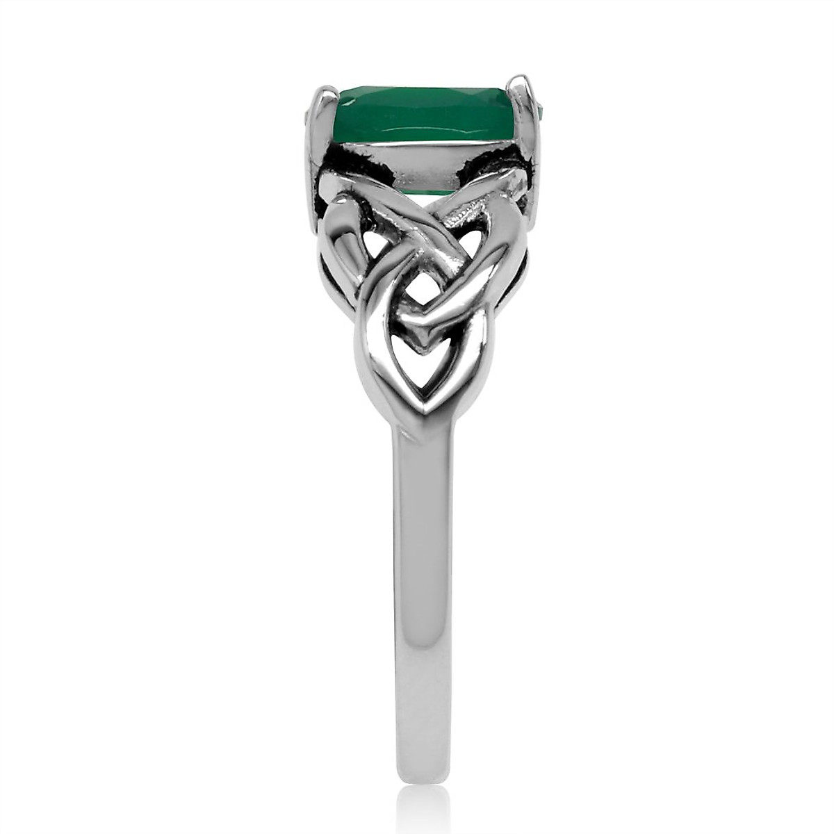 Silvershake 1.12ct. Natural Emerald Green Agate 925 Sterling Silver Celtic Knot Solitaire Ring Size 8