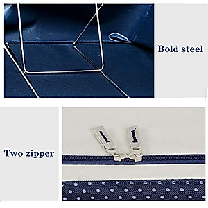 WWWUUU Storage Boxes , Oxford Cloth Steel Frame Storage Box Bag, Easy to Fold with Sturdy Zipper,Storage for Clothes,Bed ,Blankets,Bedding,Pillow (Navy Blue, 15.4x11.4x7.9 IN (22L))