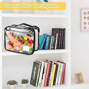 Partreko 2 Packs Clear PVC Zippered Blocks Set, Waterproof Toy Storage Organizer with Mesh Pocket and Label, Traveling Toy Bags with Handle for Board Games, Building Blocks, Toys, Large