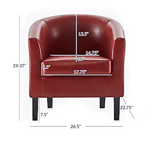BELLEZE Living Room Chair, Faux Leather Round Accent Barrel Chair, Club Tub Sofa Chair for Bedroom, Corner Chair with Flared Legs and Cozy Soft Padding - Highland (Red)