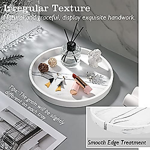 Emibele Vanity Tray, Resin Round Tray Decorative Storage Organizer for Bathroom Toilet Tank Bedroom Kitchen Countertop, Jewelry Storage Dresser Tray for Candle, Lotion Bottle, Cosmetics, Gravel White