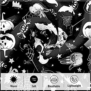 Black Halloween Blanket Witchy Blanket Hallloween Throw Blanket Pumpkin Skull bat Ghost Blanket Hallloween Gifts Soft Fuzzy Fleece Blanket for Sofa Bed Couch Chair Dorm 60"X50"