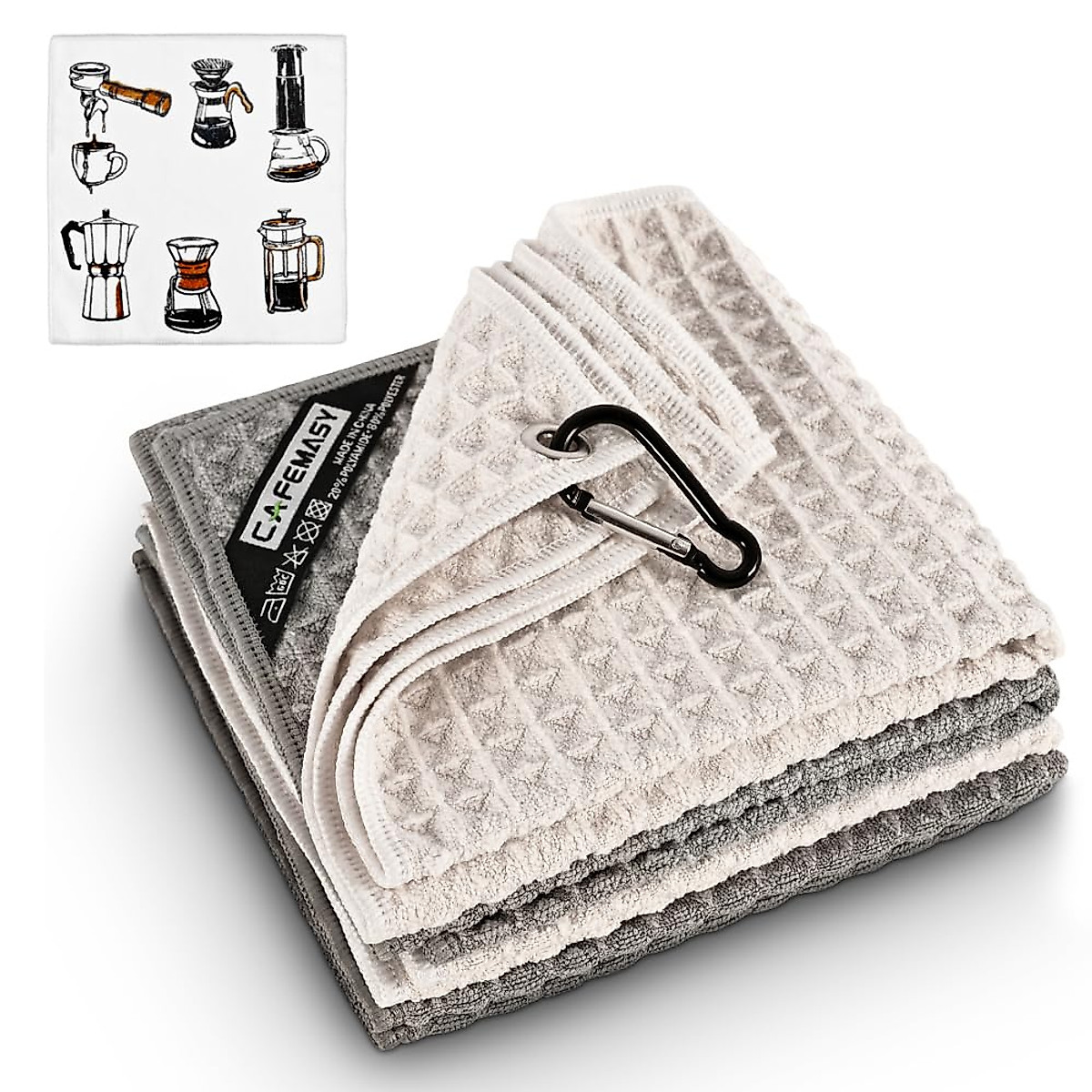 CAFEMASY Microfiber Barista Towels, 4pcs Set - Absorbent Cleaning Cloths with Hook for Espresso Machine, Steam Wand, Coffee Bar Counter