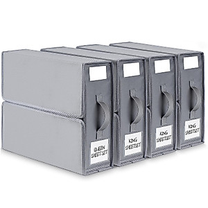 BIKTIC SheetCube Bed Sheet Organizers and Storage,4 Pack Sheet Folder Organizer (Queen or King Size), Linen Closet Organizer for Bedding Sheets,Duvet Covers and Pillow cases,Grey