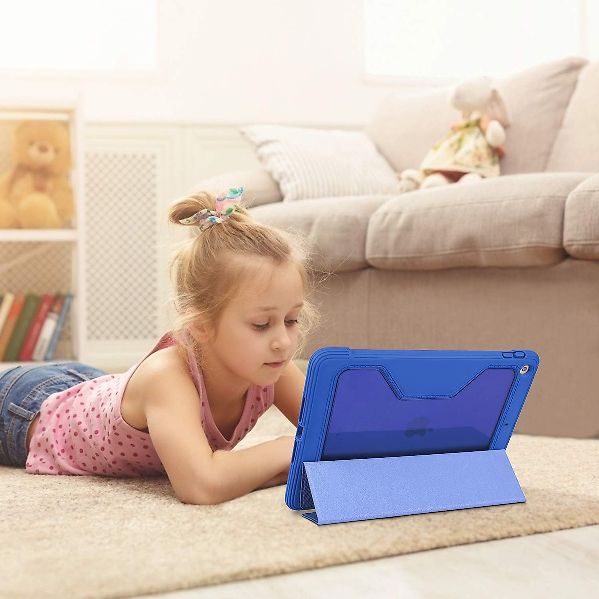 TopEsct Kids Case for iPad 9th/8th/7th Generation, Protective Case with Pencil Holder, Premium Silicone Shockproof Smart Cover Auto Wake/Sleep(Blue)