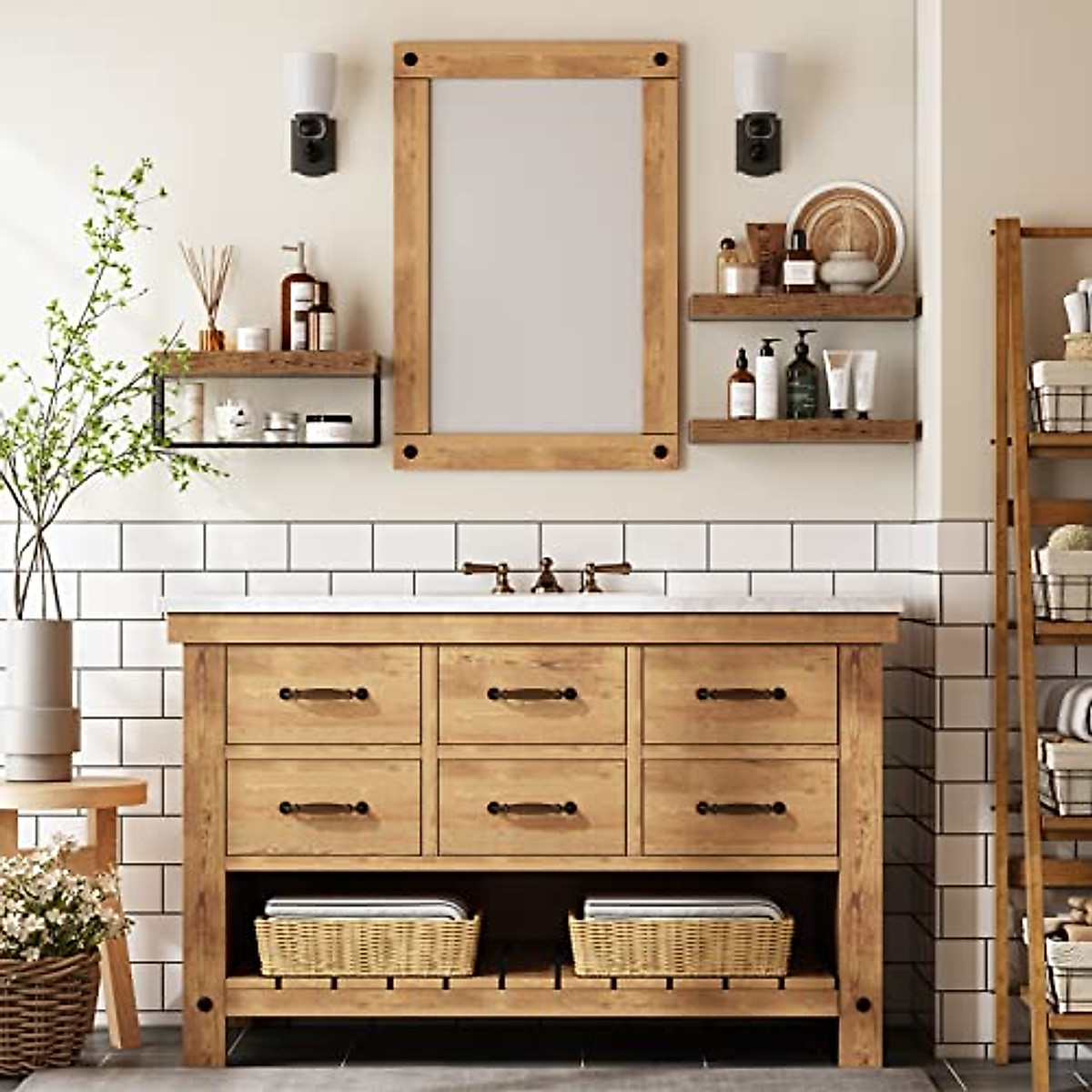 QEEIG Bathroom Shelves Over Toilet Wall Mounted Floating Shelves Farmhouse Shelf Toilet Paper Holder Small 16 inch Set of 3, Rustic Brown