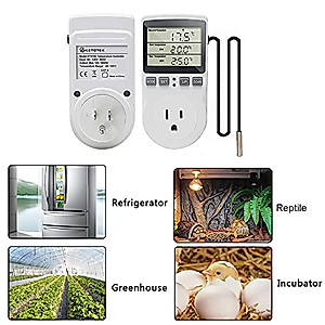 KETOTEK Digital Thermostat Outlet Plug Temperature Controller Outlet Socket 120V Heating Cooling Control 110V 15A Celsius Fahrenheit Display White