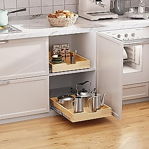 Sikarou Wood Pull Out Cabinet Organizer 14" W x 21" D, Heavy-Duty Sliding Drawers for Inside Cabinets Storage and Organization for Kitchen, Pantry, Bathroom