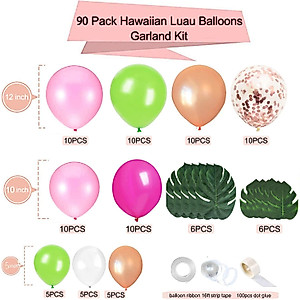 Hawaiian Luau Party Decorations Balloon Garland - Tropical Balloon Arch Kit with Palm Leaves for Hawaiian Luau Party Supplies, Flamingo Aloha Tropical Birthday Baby Shower Decorations, 90 Pack