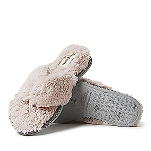 Dearfoams womens Marie Furry Thong Slipper, Dusty Pink, Large US