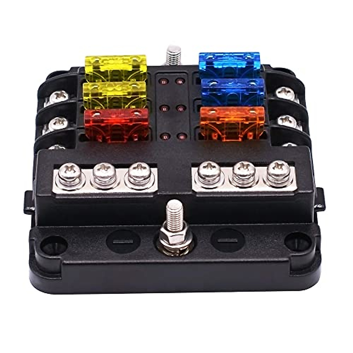 UMISKY 6-Way Fuse Box Blade Fuse Blocks with LED Warning Indicator Damp-Proof Cover for 12V/24V Automotive Car Truck Boat Marine Bus RV Van, 6 Circuit Independent Positive Negative
