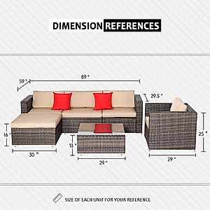 Incbruce 6 Piece Outdoor Patio Sofa Set, PE Rattan Wicker Patio Furniture Set All-Weather Patio Conversation Set with Glass Table and Removable Cushions (Brown)