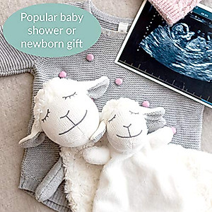 Lovey Security Blanket Gift Set of 2 for Baby Boy or Girl - Sweet Loveys for Babies Blankets with Lamb Stuffed Animals - Ultra Soft, Handmade - The Poppy and Pip Newborn Cuddle Blankie