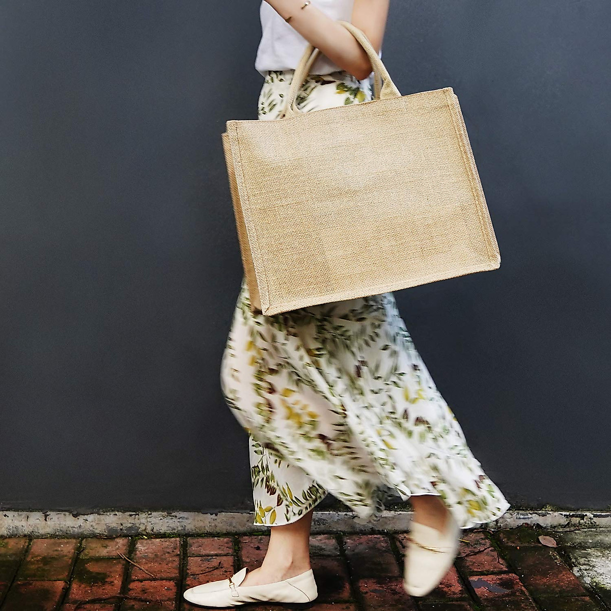 Segarty Tote Bags, 3 Pack Large Burlap Jute Reusable Canvas Gift Favors Bag with Handles Blank Tote Bulk for Bridesmaid Wedding, Women Market Grocery Shopping, Bachelorette Party, Beach Trip, DIY