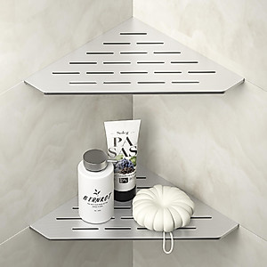 Bernkot Corner Shower Shelf 10" Brushed 304 Stainless Steel Pentagonal Heavy Duty Floating Corner Sheves Slot Design Recessed Bathroom Shelf for Tiled Wall 2 Pack, No Drilling Needed