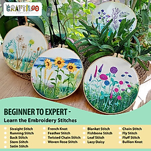 CRAFTILOO Embroidery kit for Beginners Cross Stitch for Beginners Needlepoint Kits for Adults Embroidery Kits Beginner Embroidery kit for Adults 4 Flowers