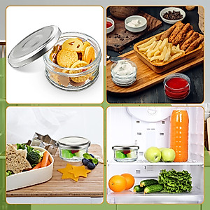 Sabary 24 Pcs 2.5 oz Salad Dressing Container Reusable Glass Condiment Containers with Lids Glass Food Storage Containers Small Glass Jars Sauce Containers for Lunch Box Picnic Travel, Silver Lids
