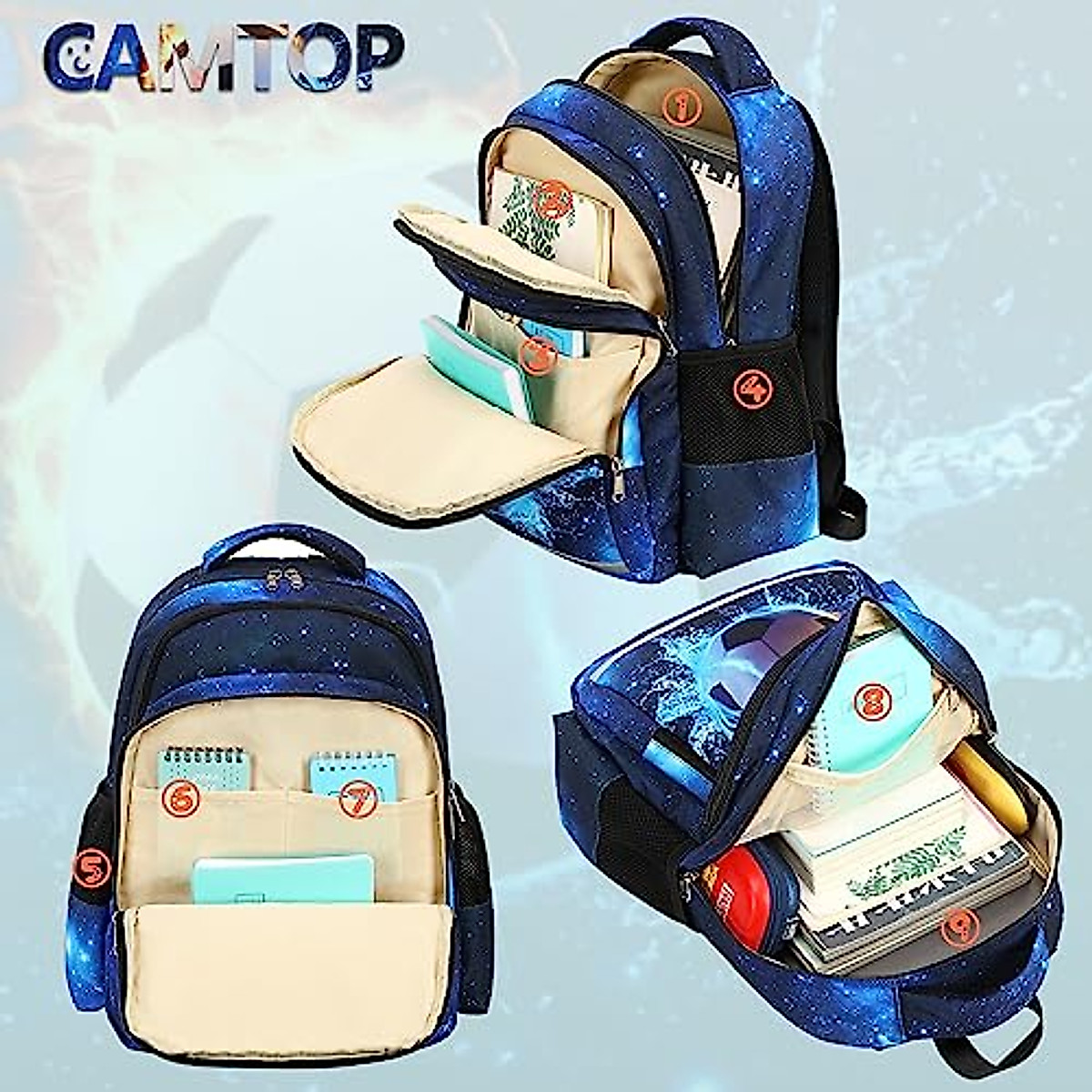 CAMTOP Soccer Backpack for Kids Boys Girls Preschool Backpacks with Lunch Box Toddle Kindergarten Football BookBag Set
