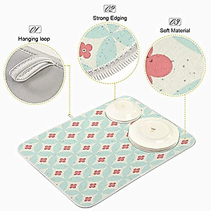 Flower Circle Pattern Dish Drying Mat 24"x18" Absorbent Machine Washable Hanging Fast Dry Pad Dish Protective Mat for Kitchen Countertop Heat Resistant Dinner Table Mat