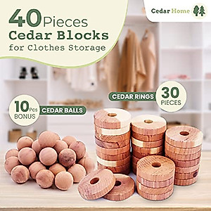 Cedar Hyde Cedar Blocks for Clothes Storage | Cedar Balls & Cedar Rings | Closet Deodorizer | Clothes Protection & Mustiness Prevention | 40 Pieces, 30 Cedar Rings & Bonus 10 Cedar Balls, U.S.A Seller