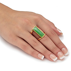 PalmBeach Yellow Gold-plated Sterling Silver Emerald Cut Genuine Green Jade Ring Sizes 6-10 Size 8
