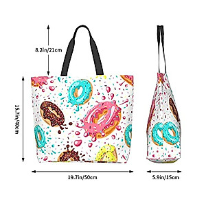 Donut Print Tote Bag Shoulder Bag for Women 19.7x15.7Inch
