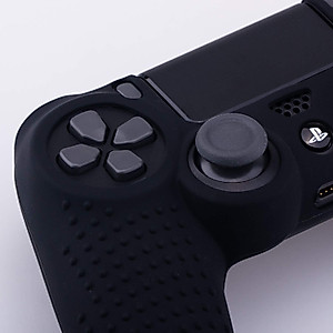 9CDeer 1 Piece of Silicone Studded Dots Protective Sleeve Case Cover Skin + 8 Thumb Grips Analog Caps + 2 dust Proof Plugs for PS4/Slim/Pro Controller, Black