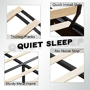 Queen Platform Bed Frame Black Velvet Upholstered Bed Frame with Vertical Geometric Adjustable Headboard,Wooden Slats Support,No Box Spring Needed,Mattress Foundation,Easy Assembly,Noise Free Design