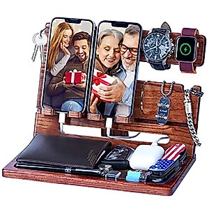 Funistree Gifts for Men Him Husband from Wife, Ash Wood Docking Station, Boyfriend Gifts for Anniversary Birthday, Nightstand Organizer Mens Gifts for Grandpa Dad Uncle Brother Son, Graduation Gifts