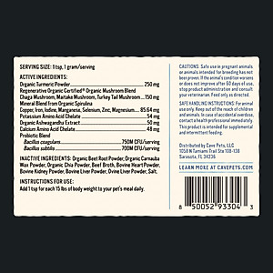 Cave Pets, Super Blend Powder, Dog Probiotic for Digestive Health and Microbiome Support, Multi-Glandular & Turmeric, 30 Servings