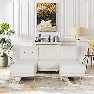 Modular Sectional Sofa Customizable Sherpa Fabric with Ottoman for Living Room