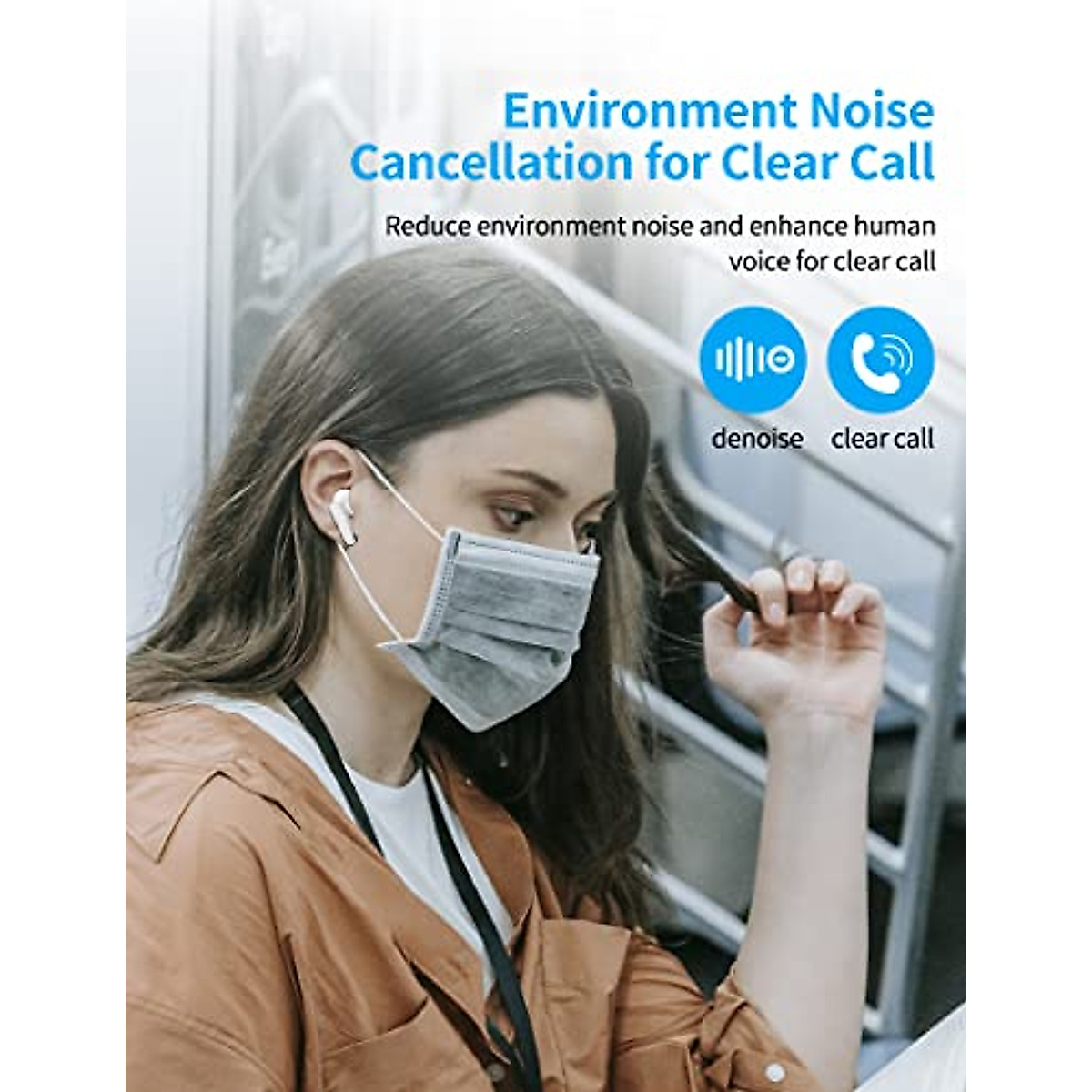 Wireless Earbuds 5.2 Bluetooth Headphones Deep Bass Noise Isolating Earphones with ENC Clear Call Microphone Touch Control IPX4 Sweat Resistant for iPhone 14 Pro Max Samsung S23 Ultra Google Pixel 7 6