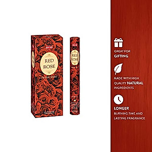 HEM Red Rose Incense Sticks (Pack of 6 -120 count, 301g) | Natural Fragrance For Aromatic Environment | Incense For Stress Relief, Relaxation and Air Purifier
