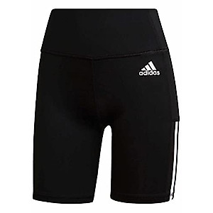 adidas Women's 3-Stripe High Waist Bike Shorts, Black/White X-Large