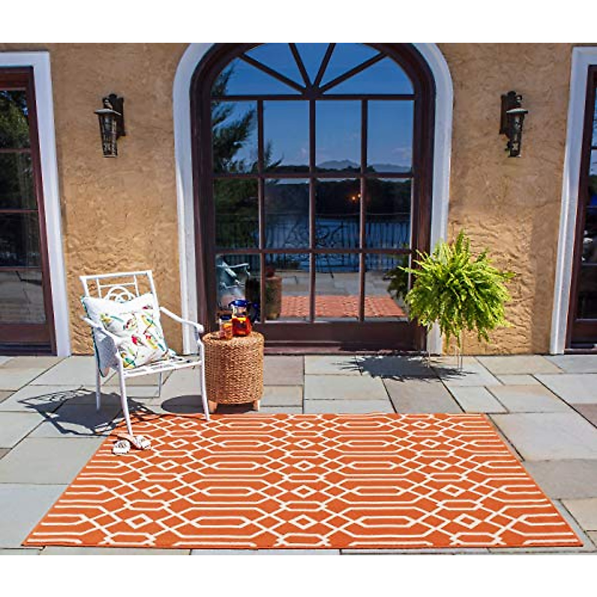 Momeni Rugs , Baja Collection Contemporary Indoor & Outdoor Area Rug, Easy to Clean, UV protected & Fade Resistant, 3'11" x 5'7", Orange