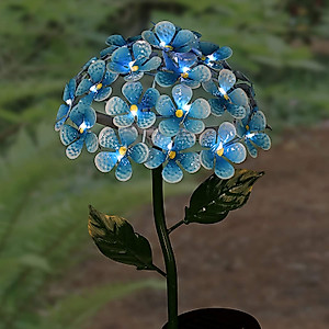 WONFAST Solar Hydrangea Lantern Garden Light, 26LED Solar Metal Artificial Hydrangea Flowers Landscape Lamp Ground Stake Lights for Outdoor Home Courtyard Wedding Party Christmas Decorations (Blue)