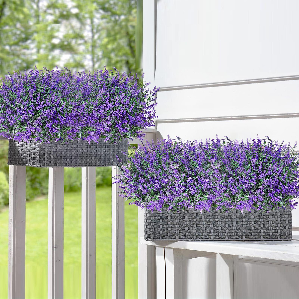 IVITA 6pcs Artificial Lavender Plant Faux Plastic Purple Flowers UV Resistant Lifelike Shrubs for Home Wedding Kitchen Garden Patio Window Box Office Table Centerpieces Indoor Outdoor Decor