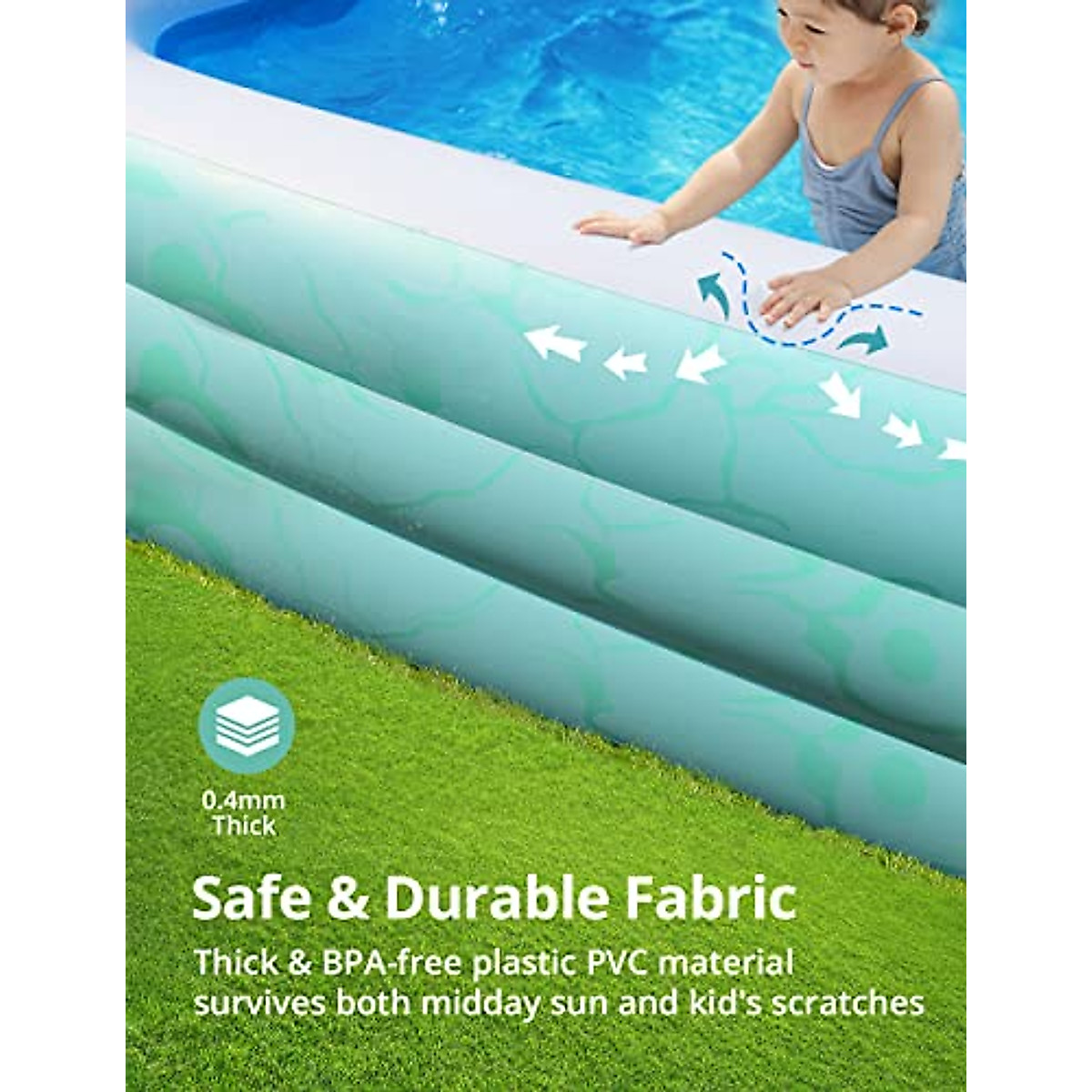 Inflatable Swimming Pool, 118" x72" x22" Family Blow up Swim Pools with Sun Shade,UV30+ Sun Shelter , Rectangular Lounging Pool for Backyard, Garden, Adults, for Age 3+