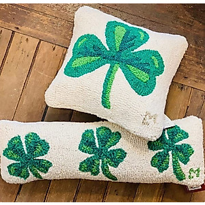 Chandler 4 Corners Artist-Designed 4 Leaf Clover Hand-Hooked Wool Decorative Throw Pillow (8” x 24”) St Patrick's Pillow for Couches & Beds - Low Maintenance St Patty's Day Shamrock Lumbar Pillow