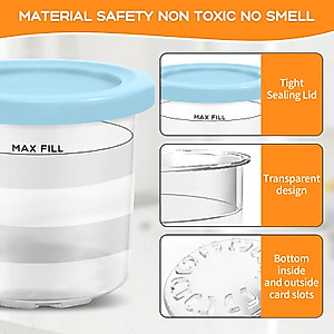 Replacement Containers - 4 Pack 16oz, Pints and Lids, Ice Cream Maker Machine Accessories, Compatible with Ice Cream Making Machines- 16oz, Dishwasher Safe