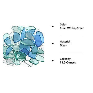 Sea Glass for Crafts Seaglass Pieces Decor Flat Frosted Sea Glass Vase Filler Crushed Sea Glass for Beach Wedding Party Decor Home Aquarium Decor DIY Art Craft Supplies (Blue, White, Green,11 Oz)