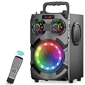 Portable Loud Bluetooth Speakers with Subwoofer, 80W Peak Powerful Large boombox Bluetooth Wireless with Stereo Sound, FM Radio, EQ, Remote, LED Lights, for Home Outdoor Party Holiday Birthday Gifts