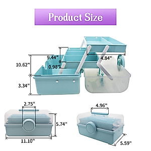 Qiveno First Aid Storage Box, 3 Layers Plastic Medication Storage with Portable Handle, Art & Crafts Case/Sewing Supplies Organizer/Medicine Box/Family First Aid Box(Blue)