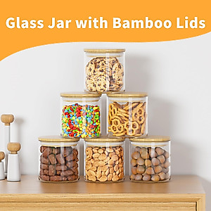 6 Piece Glass Storage Jars Set with Airtight Bamboo Lids and Labels, 20oz/600ml Glass Spice Jars Food Storage Containers for Home Kitchen,Pantry, Tea, Sugar, Salt, Coffee, Flour, Herbs, Grains
